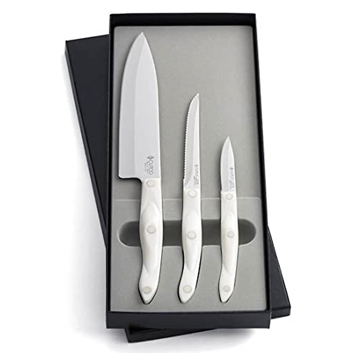 Cutco #1827 Kitchen Classics Boxed Knife Gift Set - Includes #1728 Petite Chef, 1721 Trimmer, and #1720 Paring Knife - Pearl White