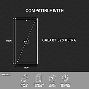 TORRO Case Compatible with Samsung Galaxy S23 Ultra 5G – Premium Leather Wallet Case with Kickstand and Card Slots (Black)