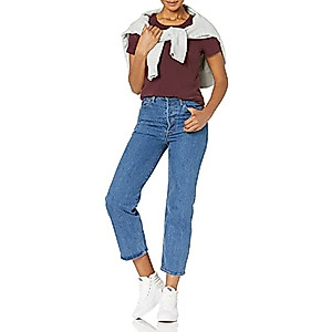 Amazon Essentials Women's Classic-Fit Short-Sleeve Crewneck T-Shirt, Pack of 2, Burgundy/Navy, Large