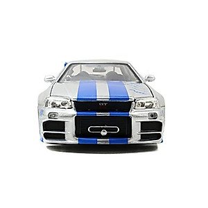 Jada Toys Fast & Furious Brian’s 2002 Nissan Skyline R34 Die-cast Car, 1:24 Scale, Silver & Blue
