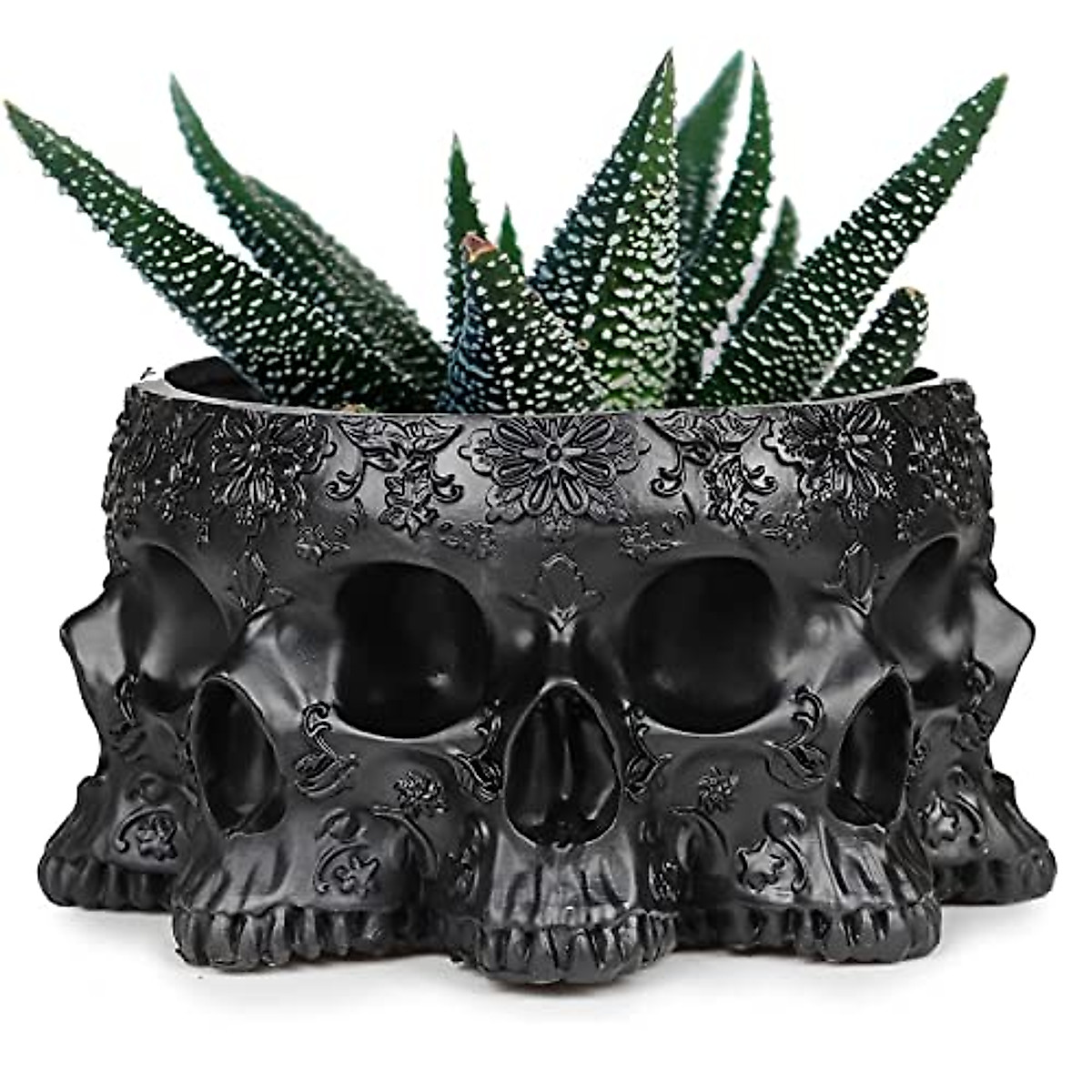 Skull Multiple Faces Plant Planter Pot, Decorations Sugar Candy Bowl, Polyresin Skull Planter Succulents Pots, Flower Pot Home Gardening Garden Goth Decor 4" H (Black)