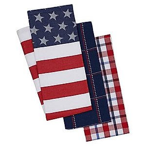 Design Imports 3 Stars and Stripes Kitchen Dishtowels perfect to brighten your summer kitchen Red White and Blue 18" x 28"