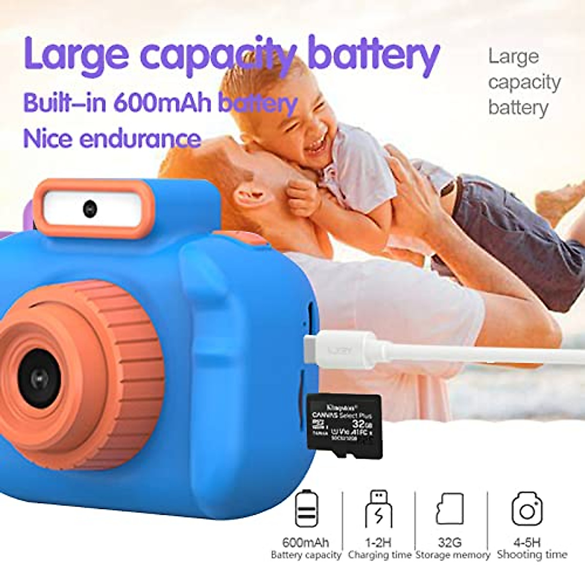 4800 W Front and Rear 1080p Hd Children's Digital Camera, Video and Games, with Flashlight, 800mah Battery
