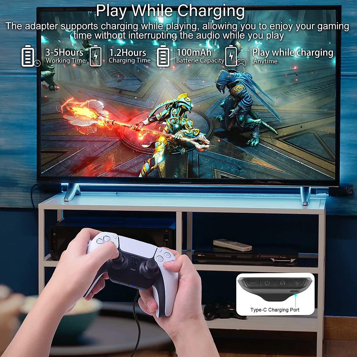 arVin PS5 Controller Bluetooth Adapter for PS5 Accessories, BT 5.1 Wireless Audio Transmitter for PS5 AirPods Sony Bose Earbuds Speakers, Low Latency, One Key Mute, Volume Adjustment, Plug & Play