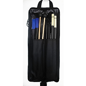 TUOREN Drum Stick Bag Portable Drumstick Storage Handbag with Drumsticks Drum Brushes Stick Set 4Pair Percussion Instrument Accessories for Jazz Acoustic Drummer Practice, Rock Band, Students Black