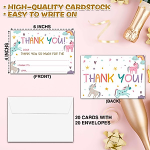 Kids Thank You Cards Fill in the Blank, Magic Unicorn Thank You Cards, Rainbow Unicorn Greeting Cards, Thank You Notes For Girls, Birthday Party Decorations Favors (20 Cards With 20 Envelopes) -08