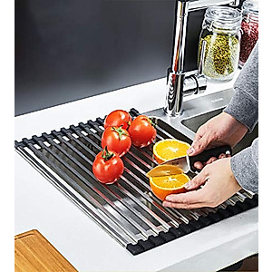 Ahyuan Roll up Dish Drying Rack Over The Sink Dish Drying Rack Square Tubes Dish Rack Over Sink Dish Racks for Kitchen Counter RV Camper Accessories for Travel Trailers (Black, 17.8''Wx13.4''L)