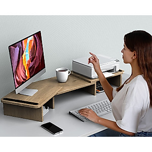 Zimilar Dual Monitor Stand Riser, Monitor Stand with Adjustable Length and Angle, Wood Monitor stand for desk, Monitor Riser for 2 monitors with Storage Space (Oak Large)