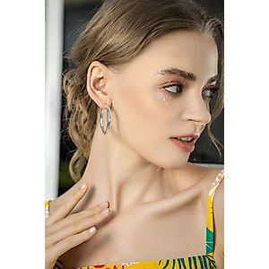 LOVVE Sterling Silver High Polished Round-Tube Click-Top Chunky Thick Hoop Earrings, 5x40mm