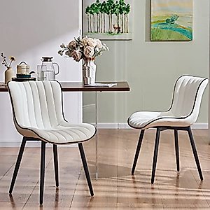YOUNIKE Dining Chairs Set of 2 Upholstered Kitchen Dining Room Chair Mid Century Modern White PU Leather Chair with Metal Legs Wide Seat
