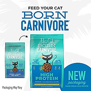 Tiki Cat Born Carnivore High Protein, Herring & Salmon Meal, Grain-Free Baked Kibble to Maximize Nutrients, Dry Cat Food, 11.1 lbs. Bag