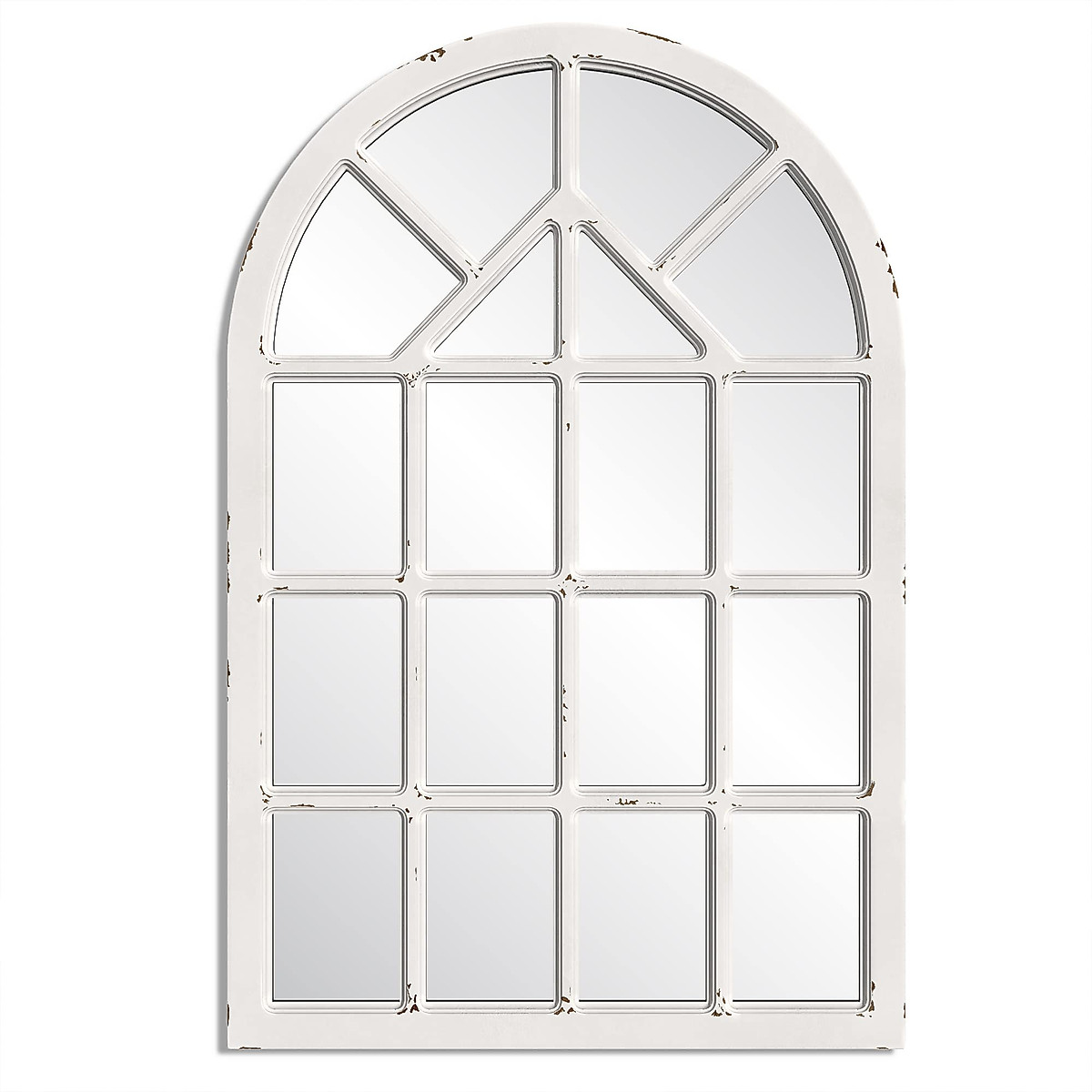 Barnyard Designs 30x47 Wood Cathedral Mirror – Arched Window Farmhouse Mirror for Living Room and Entryway Wall Decor (White)