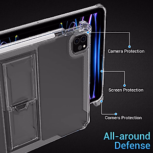 Dteck Clear Case for iPad Pro 11 Inch 2022 2021 2020 2018, Thin Slim Lightweight Kickstand Protective Transparent Back Cover with Pen Holder