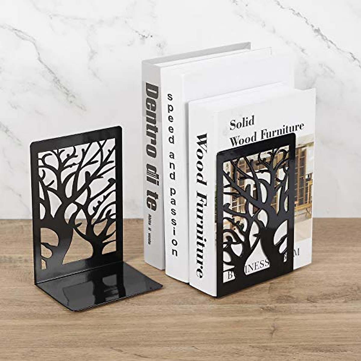 Jekkis Book Ends, Bookends for Shelves, Bookends for Heavy Books, Book Shelf Holder, Decorative Book Ends, Metal Bookends Black 3 Pairs, Non Skid Book Stoppers