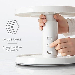 YouCopia Crazy Susan Two-Tier Turntable, Height-Adjustable Lazy Susan Organizer for Kitchen Cabinet and Pantry Organization and Storage, White