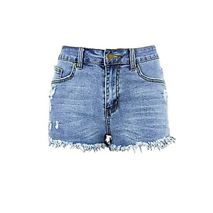 Fashion Sexy Shorts,THENLIAN Women's Mid Rise Shorts Frayed Raw Hem Ripped Denim Jean Shorts(L, Sky Blue)