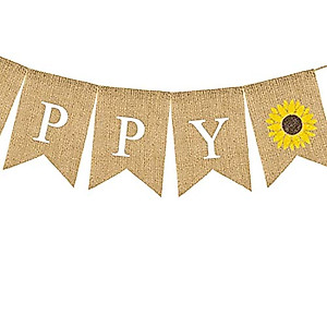 SWYOUN Burlap Happy Birthday Banner with Sunflower Birthday Party Bunting Garland