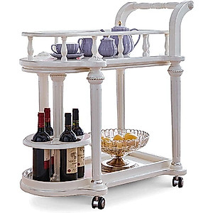 FBITE Bar Serving Cart, Wine Cart for Home Kitchen Hotel Kitchen Storage Trolley Shelf Trolley White 2-Tier Shelf Trolley for Wine and Food High Grade Exquisite Shelf Trolley