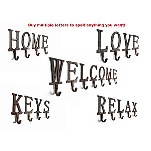 Handcrafted Nautical Decor Rustic Copper Cast Iron Letter F Alphabet Wall Hook 6"