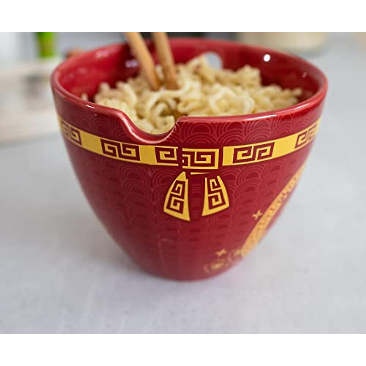 Boom Trendz Year Of The Dragon Chinese Zodiac Ceramic Set | Includes 16-Ounce Ramen Noodle Bowl and Wooden Chopsticks Asian Food Dish For Home & Kitchen Kawaii Lunar New Gifts, Red, One Size