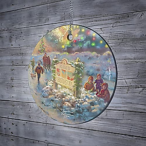 Thomas Kinkade - The Lights of Christmastown – Children Snow Day - 3.5” Starfire Prints Hanging Glass Print Accessory – Officially Licensed Collectible | Complimentary Velveteen Gift Bag