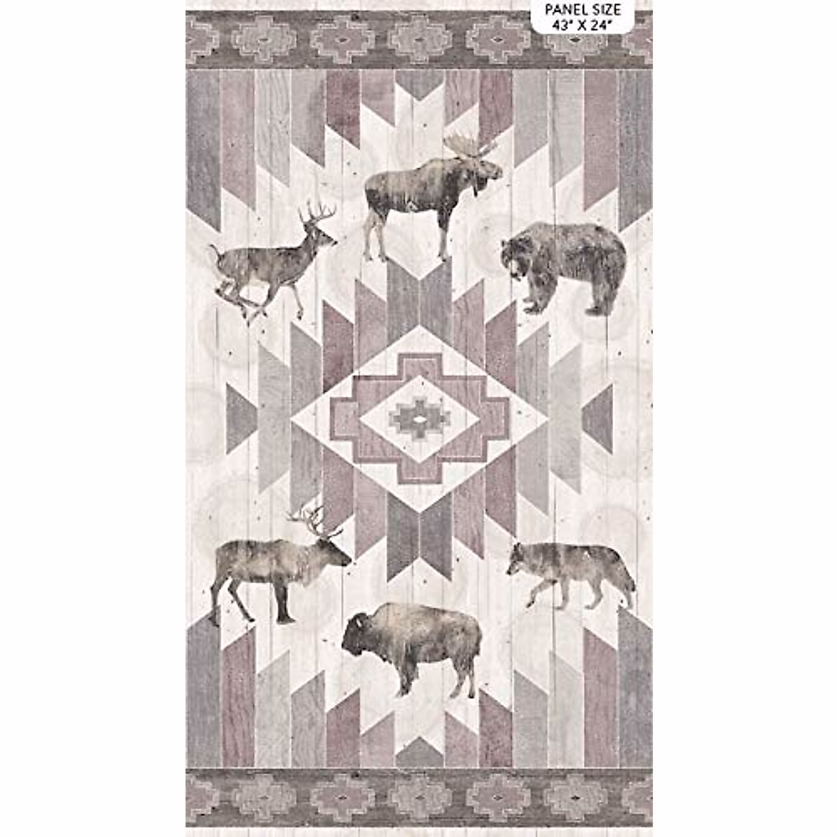 24" X 44" Panel Bears Deer Moose Elk Caribou Bison Buffalo Wolf Wolves Animals Wildlife Canyon Creek Cream Cotton Fabric Panel (D782.73)