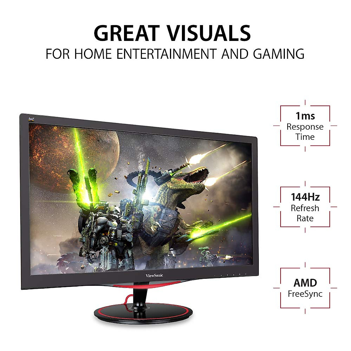 ViewSonic VX2458-MHD 24 Inch 1080p 1ms 144Hz Gaming Monitor with FreeSync Premium, Flicker Free and Blue Light Filter, HDMI and DisplayPort