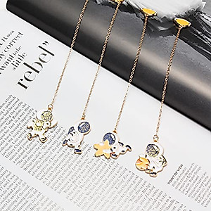 4 Pcs Metal Bookmark with Pendant Tassel Students Astronaut Brass Book Marks Girls Gift for Kids Children Teachers Girlfriend Book Lovers Lady (Astronaut)