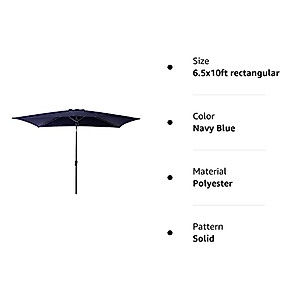 C-Hopetree Rectangular Outdoor Patio Market Table Umbrella with Tilt 6.5 x 10 ft, Navy Blue
