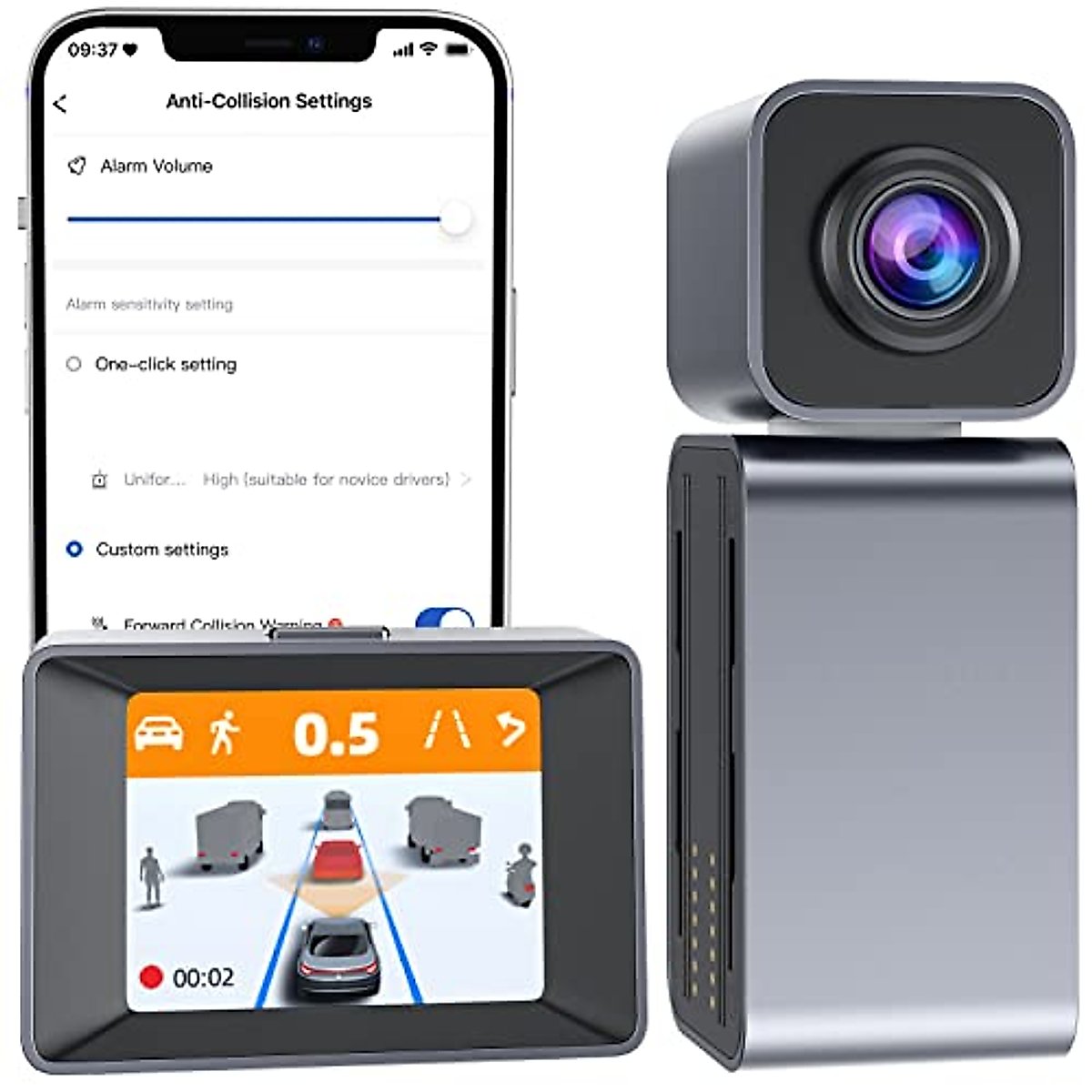 MINIEYE AI Collision Avoidance Device - 1944P Smart Dash Cam with ADAS, 140° Wide Angle Front Dash Camera with Sony Starvis Sensor, Collision, Lane Departure Warning, Night Vision, APP OTA Update