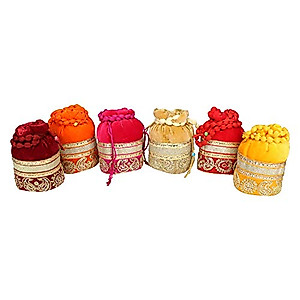 Indian Velvet Potli (Pack of 6 Potli Bag in assorted color), Jwelery Pouch, Coins Pouch