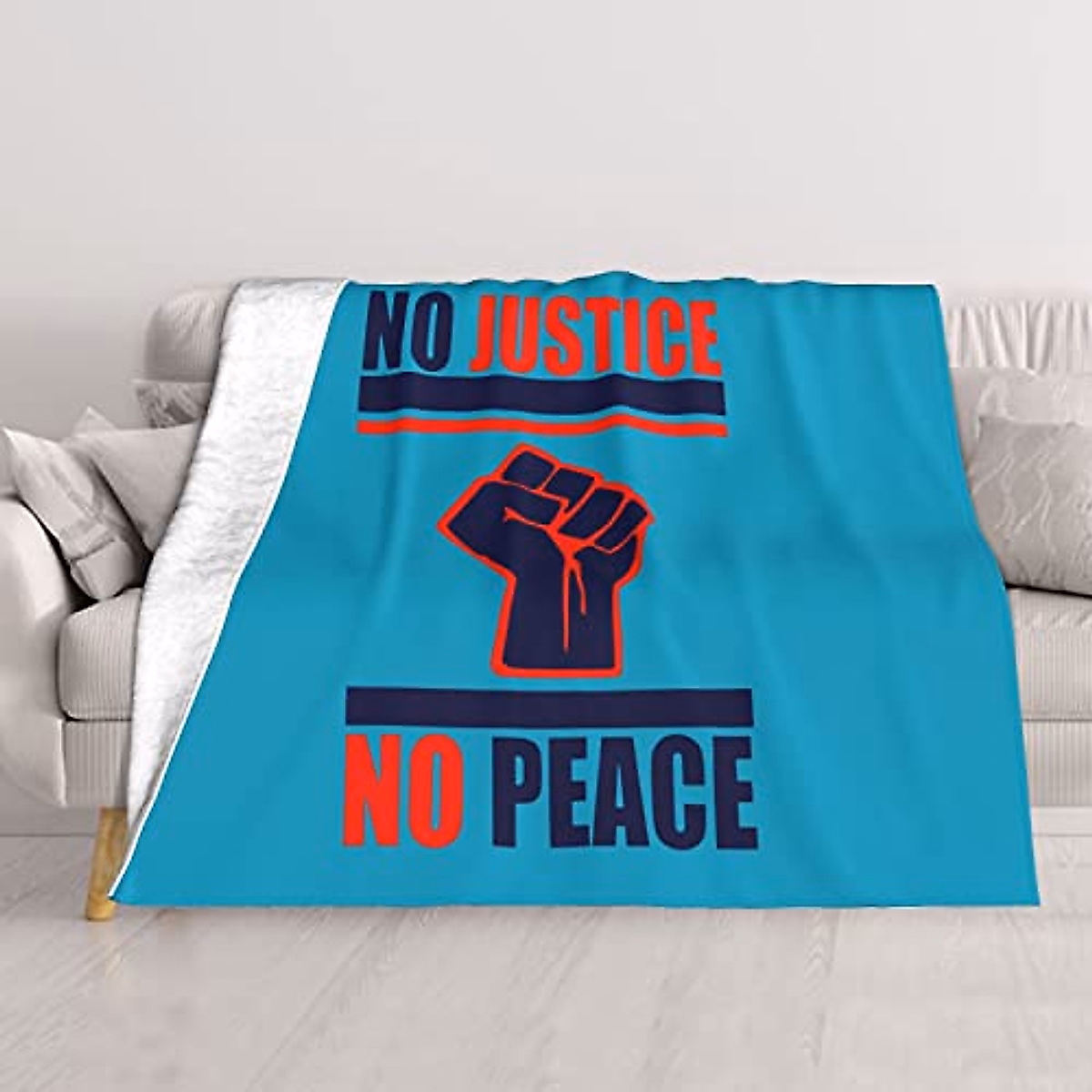 NUTTAG No Justice No Peace Throw Blanket Warm 60x50 Inches Fleece Throw Blankets for Bed Couch Living Room All Seasons Air-Conditioning Quilt