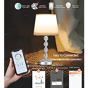 Unfusne Crystal Lamp with USB Port Set of 2 - Nightstand Lamp with Fabric Shade, Small Lamp Set of 2 for Living Room, Dorm, Home,Office