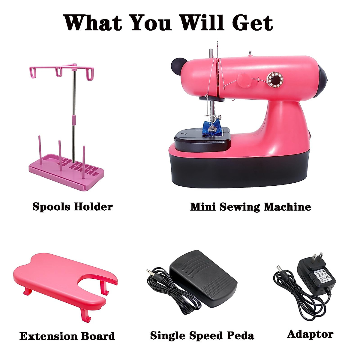 Fbshicung Mini Sewing Machine for Ages 8-12 Kids Beginners, Girls Pink Sewing Machine Lightweight Small Electric with Extension Table,LED Light