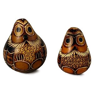 Two Assorted Owl Rattle Pack Lot Peruvian Gourd Maraca Hand Carved Peru Crisp Sounds *000028*