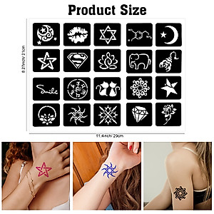 Qpout Tattoo Stencils For Kids Adults, 16 Sheets Henna Tattoo Stencil Kit, Small and Big Tattoo Stencils Designs, Tattoo Stencils for Real Tattoos, Skeleton Spider Owl Flower Butterfly Tribal Totem