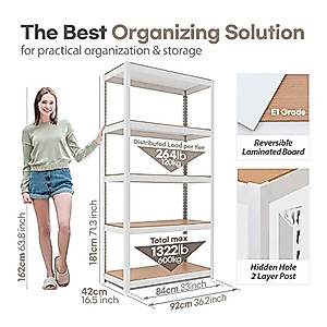 HOMEDANT House 5-Tier Laminated Metal Shelving Unit Adjustable Storage Utility Rack Heavy Duty Shelves Organization Multipurpose Shelf Kitchen Garage Pantry Closet 1Pack