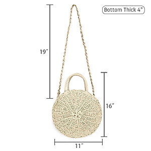 Women Straw Summer Beach Bag Handwoven Round Rattan Bag Cross Body Bag Shoulder Messenger Satchel (beige)