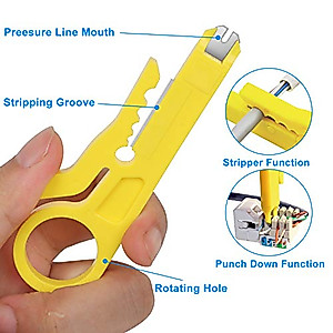 RJ45 Crimping Tool Kit Ethernet Crimp Set, RJ-11, 6P/RJ-12, 8P/RJ-45 Crimp, Cut and Strip with 20PCS CAT5 CAT5e Connectors, Covers,1 Network Cable Tester 1 Wire Stripper