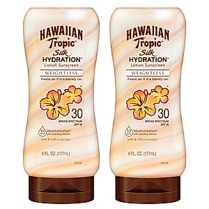 Hawaiian Tropic Weightless Hydration Lotion Sunscreen SPF 30, 6oz Twin Pack | Oil Free Sunscreen, Hawaiian Tropic Sunscreen SPF 30, Oxybenzone Free Sunscreen, Body Sunscreen Pack, 6oz each