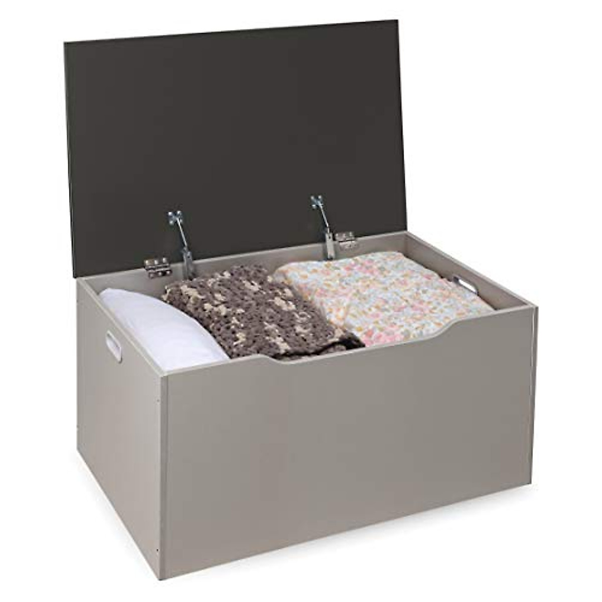 Badger Basket Flat-Top Toy Storage Chest in Grey with Charcoal Lid– Spacious, Safe Toy Box with Dual Safety Hinges and Anti-Pinch Slot