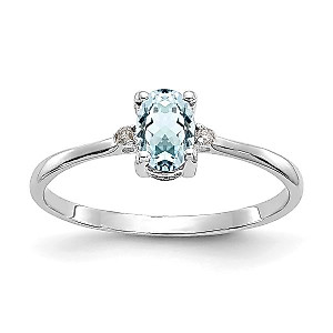 IceCarats 14K White Gold Diamond Blue Aquamarine Ring March Birthstone Jewelry Size 6