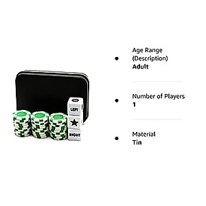 Annietfr Upgrade Left Right Center Dice Game Set with 3 Dices + 30pcs 4cm Green Poker Chips + Black Storage Carry Tin (Green)