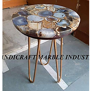 Agate Table With Metal Stand, Natural Agate Table, Round Agate Stone Table, Centerpiece, Agate Side Table 18" Inch, Piece Of Conversation, Family Heir Loom