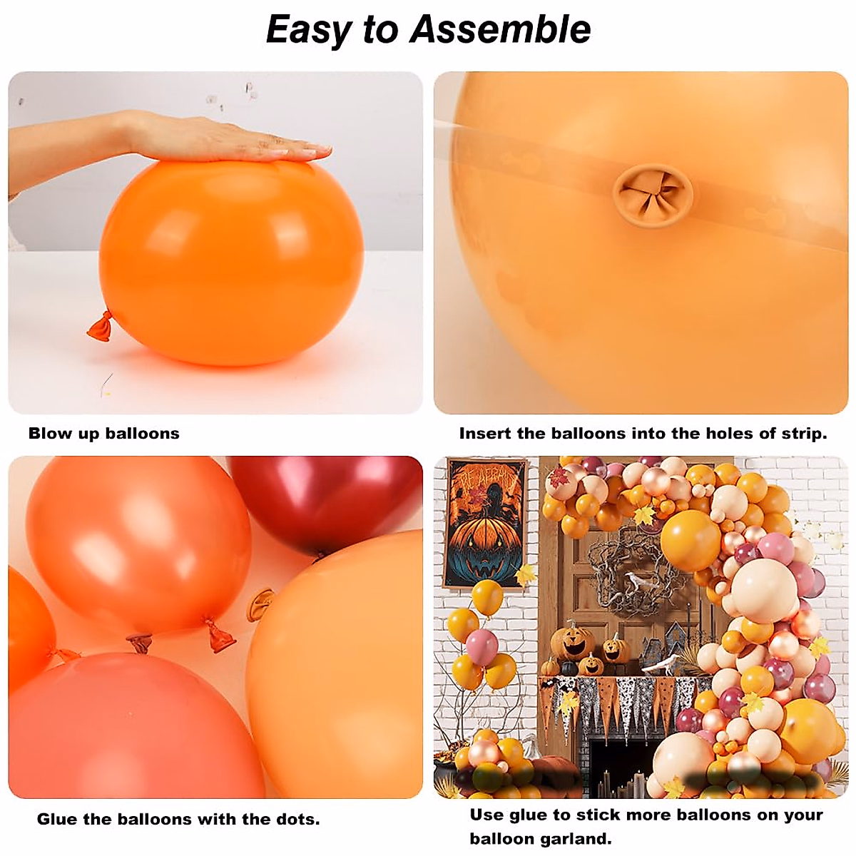 RUBFAC 158pcs Fall Balloons Garland Kit, 18/12/10/5 Inch Orange Balloons with Gold Maple Leaves for Autumn Harvest Theme Party Birthday Thanksgiving Party Decorations