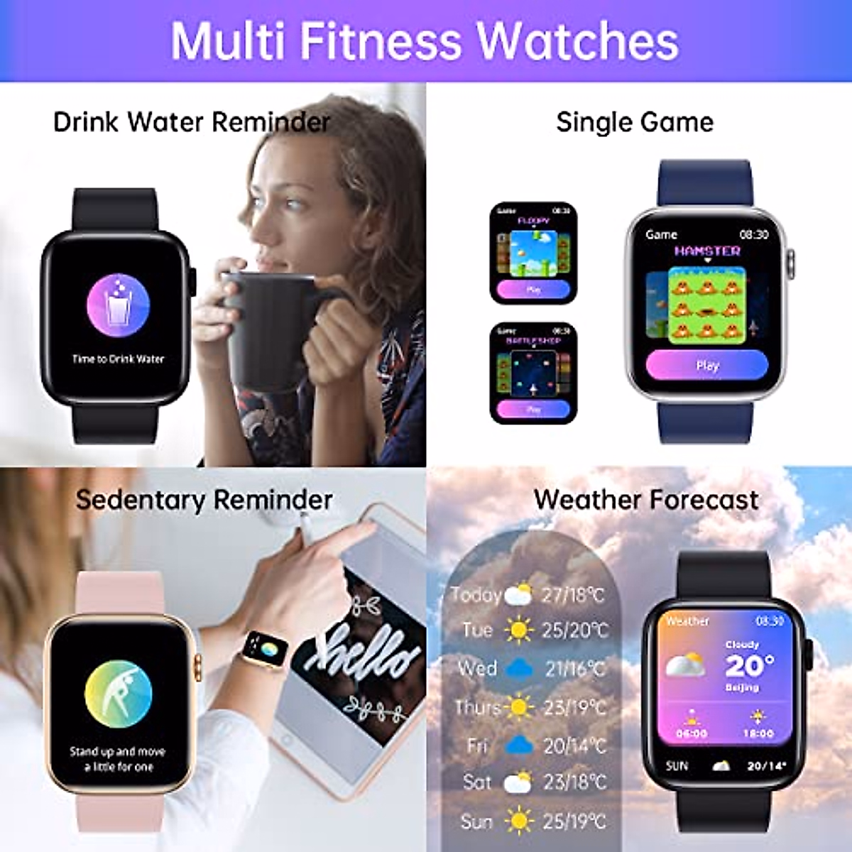 Smart Watch, 1.9" Full Touch Screen Smart Watch for Android & iOS Phones with Heart Rate & Blood Oxygen Monitor, 123 Sport Modes，Voice Assistant, Fitness Smart Watch for Women Men
