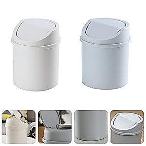 NUOBESTY 2pcs Modern Plastic Mini Trash Can with Lid Small Office Countertop Trash Can Tiny Plastic Garbage Bin for Home Office Gray and White