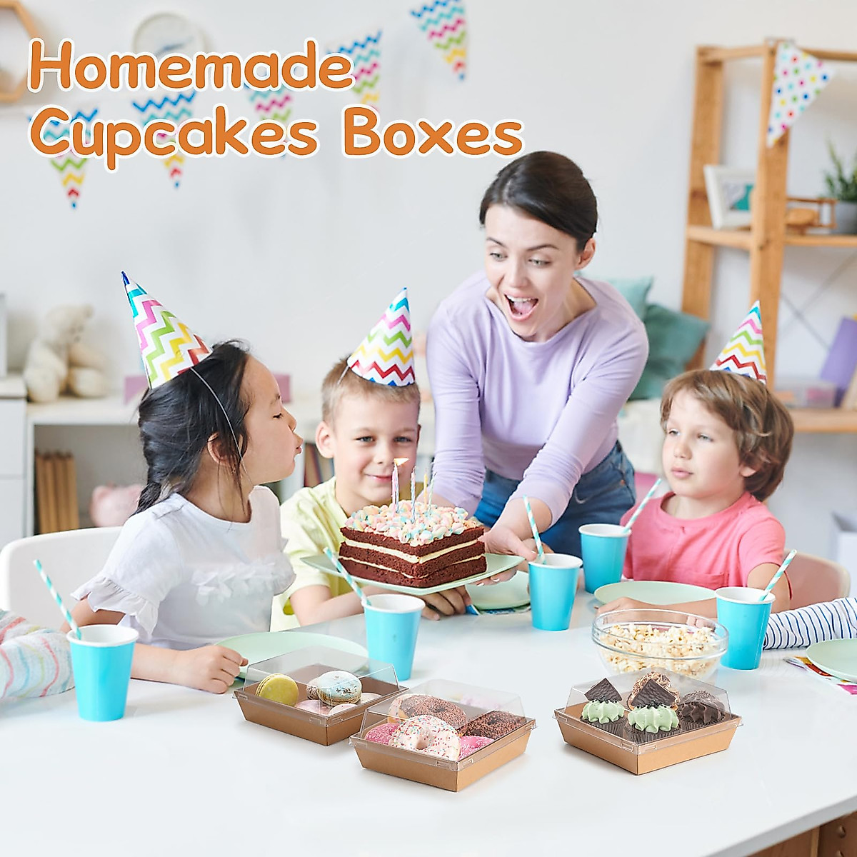 Charcuterie Boxes 20 Pack with Clear Lids, Square Disposable Paper Food Containers to Go Bakery Boxes for Strawberries, Cake Slice, Desserts, Donuts, Party, Wedding, Outdoors and Home Use (Brown)