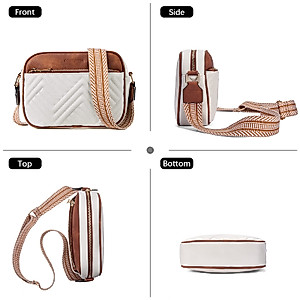 BOSTANTEN Quilted Crossbody Bags for Women Vegan Leather Purses Small Shoulder Handbags with Wide Strap Beige with Brown