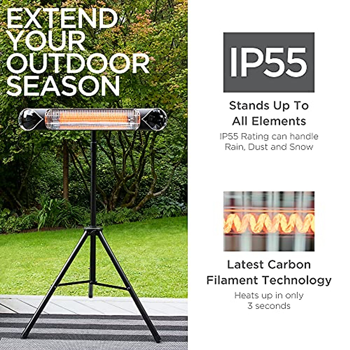 Briza Infrared Electric Patio Heater - Indoor/Outdoor Heater - Portable Wall/Garage Heater - 1500W - use with Stand - Mount to Ceiling/Wall)